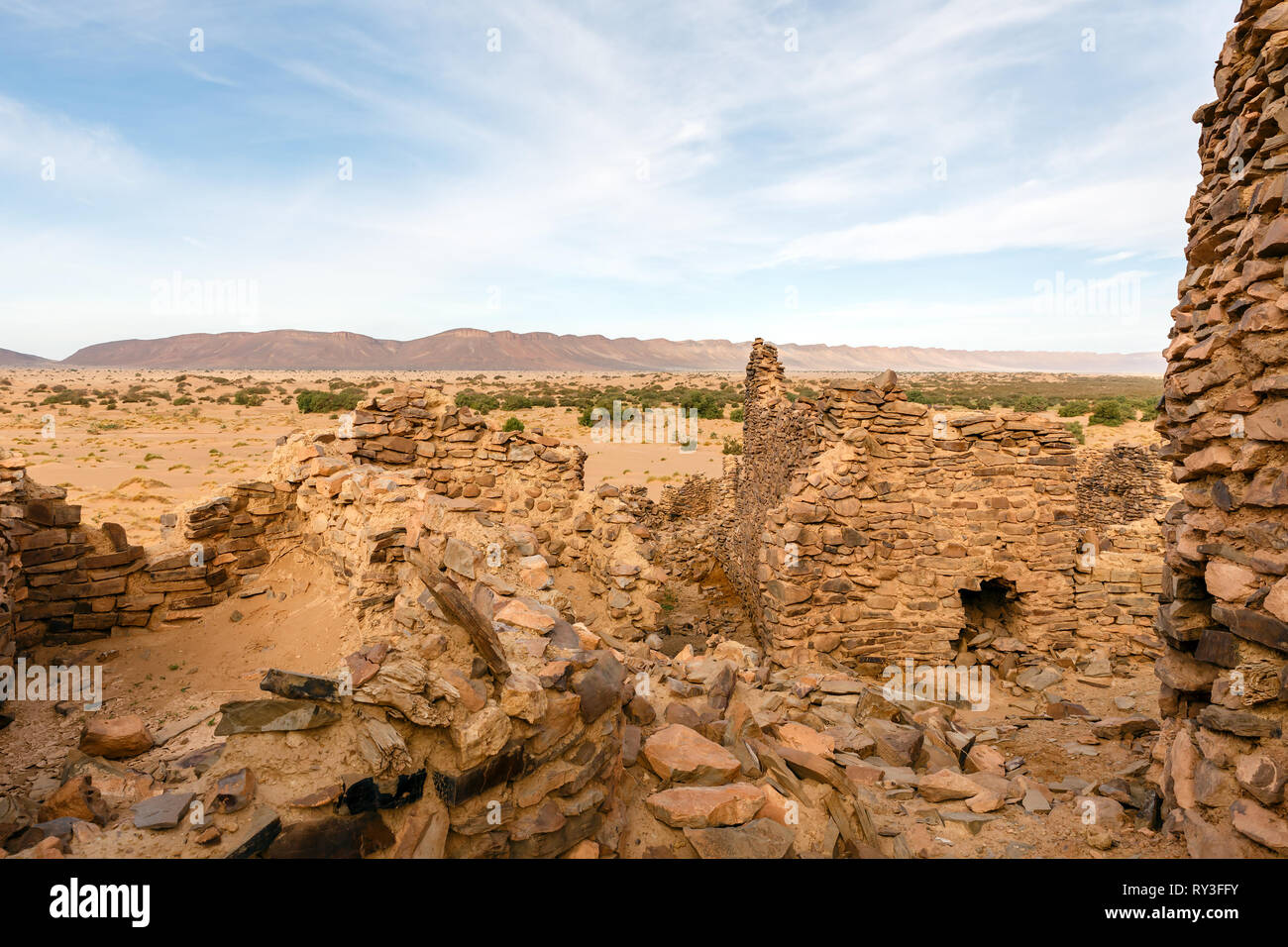 ruins of the ancient town Sahara desert, lost ghost town Ba HALLOU ...