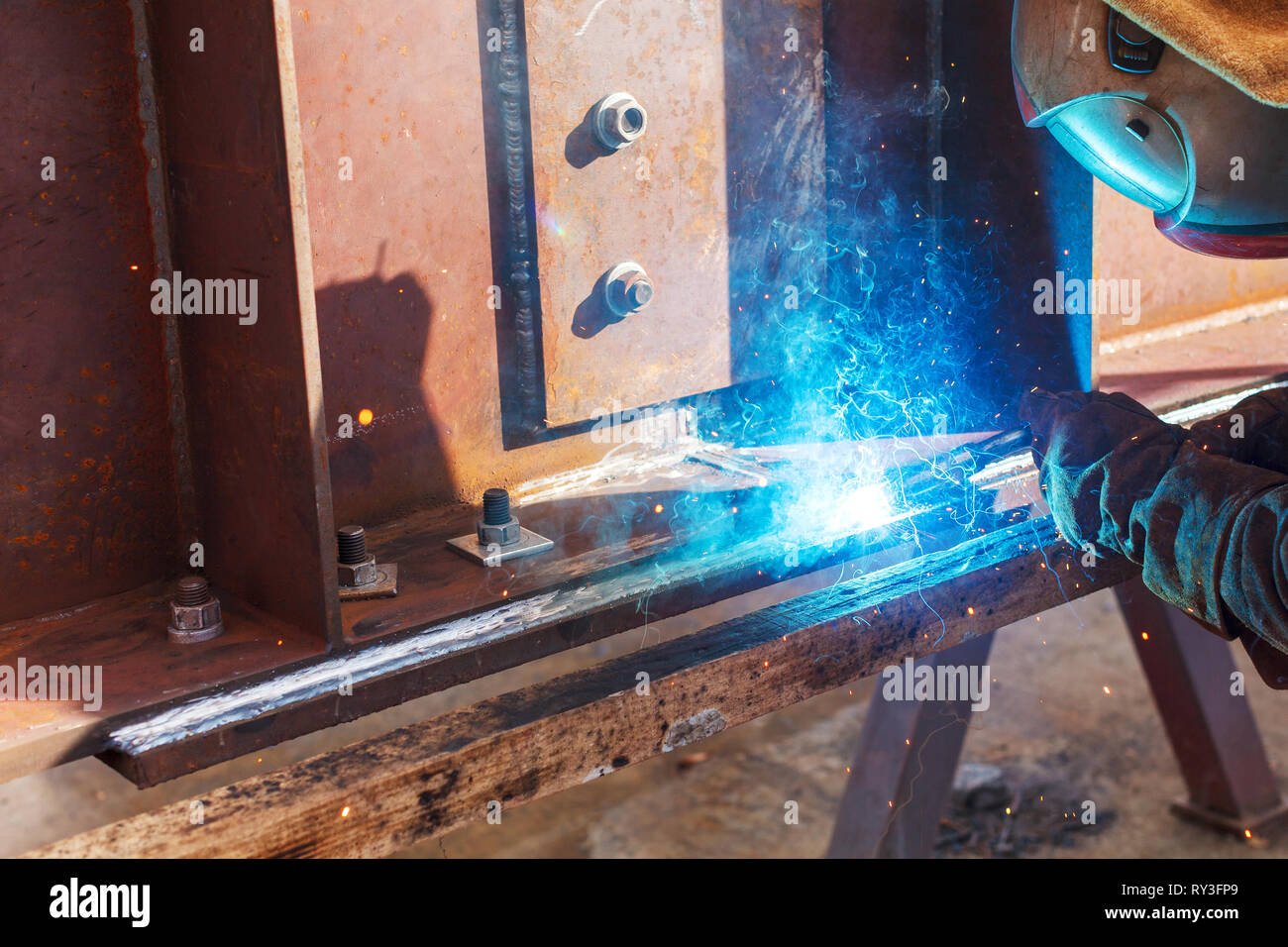 Welding work, welder welding metal material in heavy industry ...