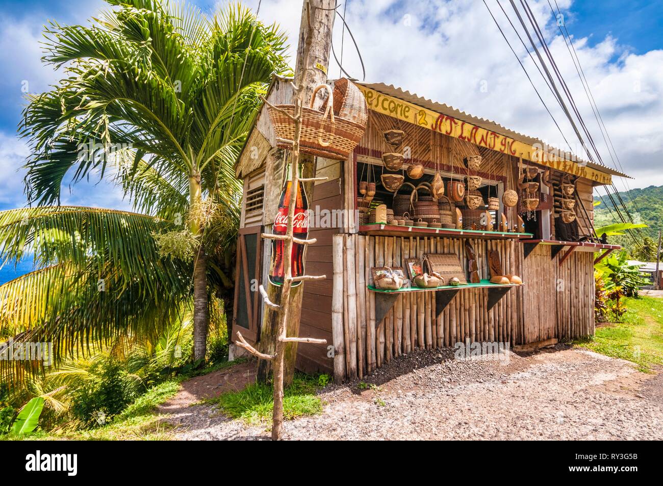Dominica, Kalinago Territory, traditional handicraft shop with braided ...