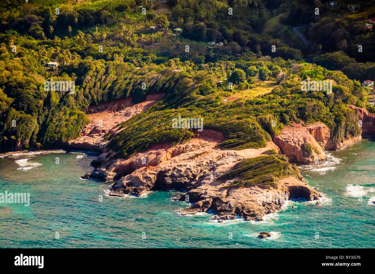 Dominica, Aerial view of North shore, Red Rocks site Stock Photo - Alamy