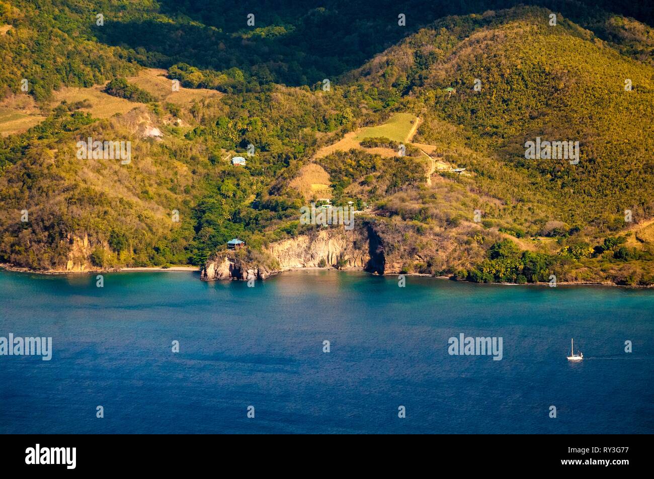 Dominica, Aerial view of North shore, not far from Capuchin Stock Photo ...