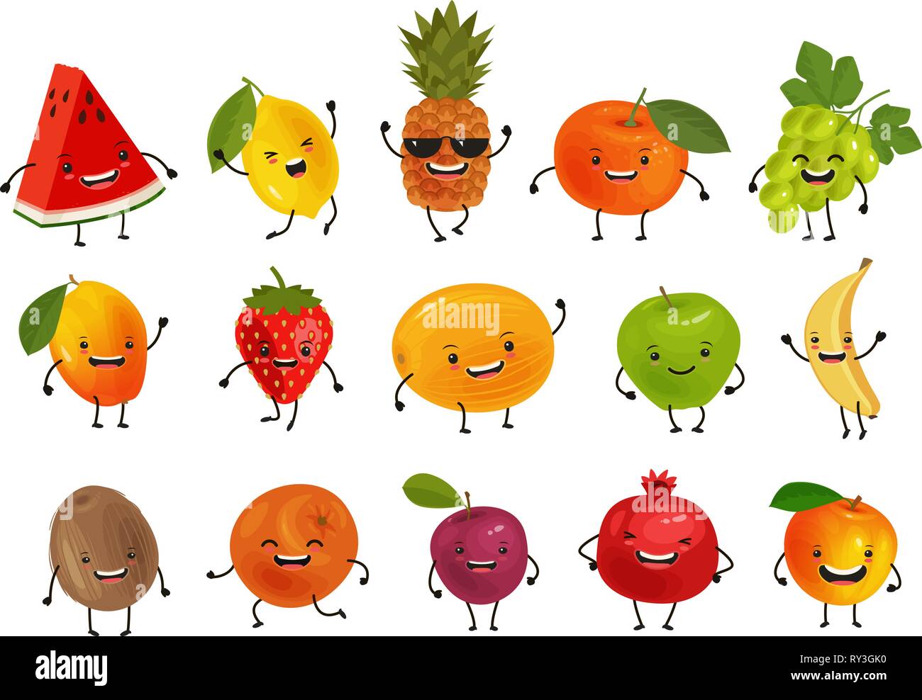 Cute cartoon collection of fruits Stock Vector Images - Alamy