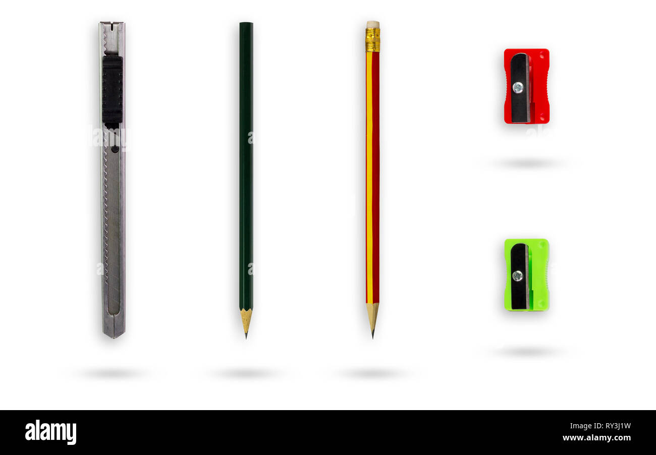 Set of the writing instrument or device consists of a pencil sharpener ...