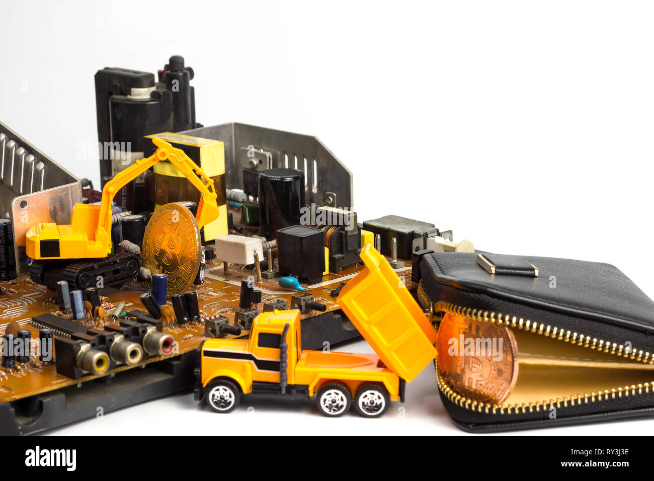 Backhoe dig bitcoin on mainboard put in the truck and transport it to ...