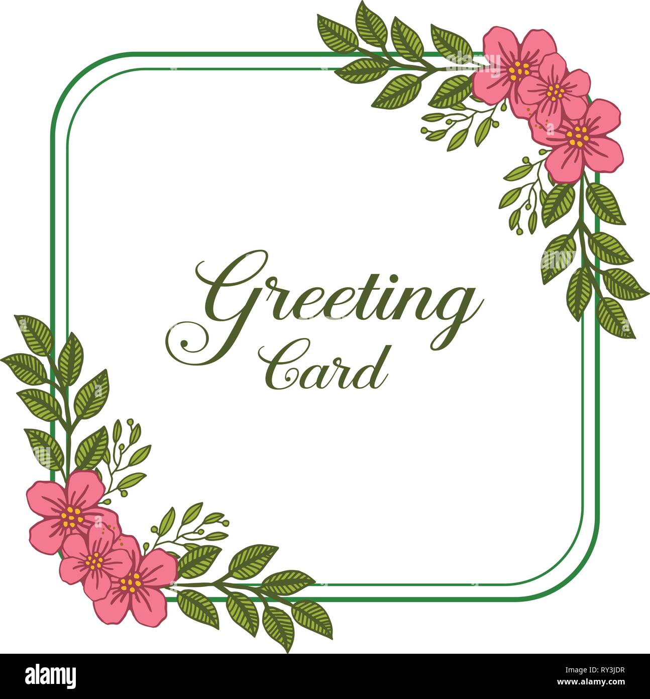 Vector illustration green leafy flower frame with invitation of greeting cards hand drawn Stock ...