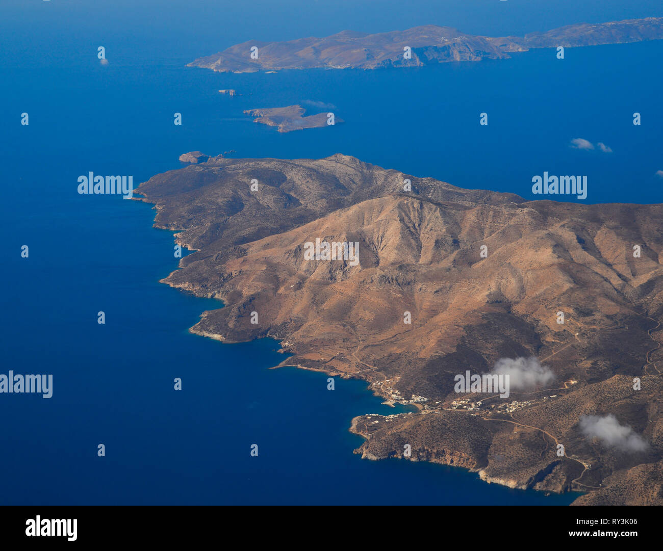 Aerial view of small islands with beautiful blue sea in Greece Stock ...