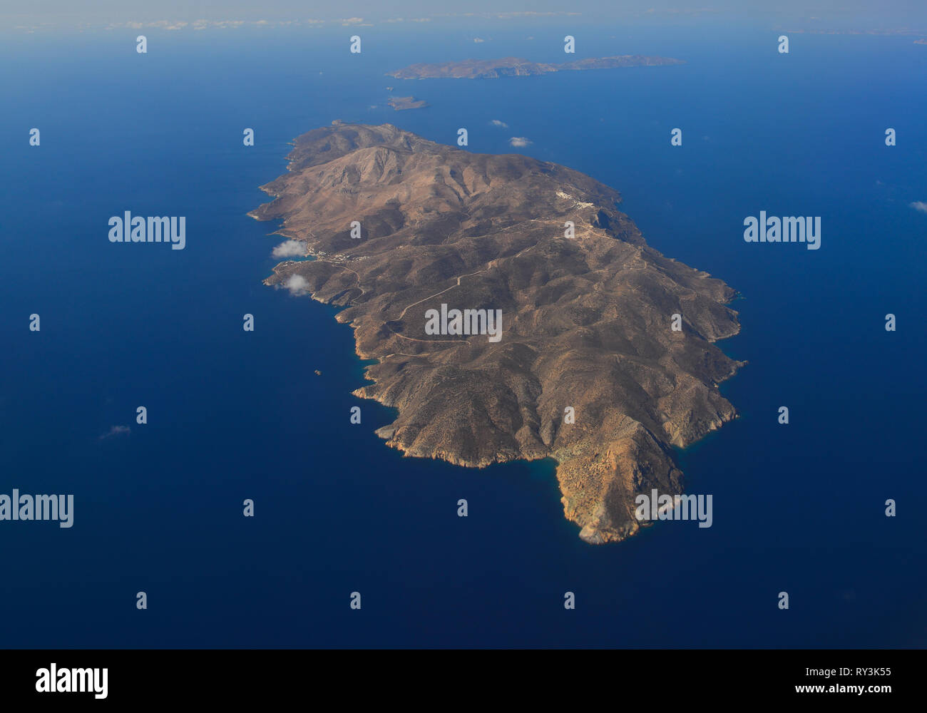 Aerial view of small islands with beautiful blue sea in Greece Stock ...