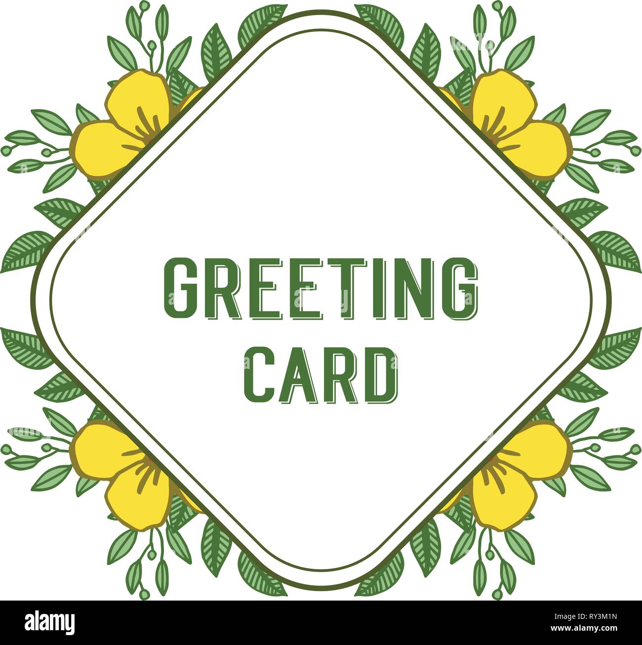 Vector illustration style yellow wreath frames blooms for writing ...