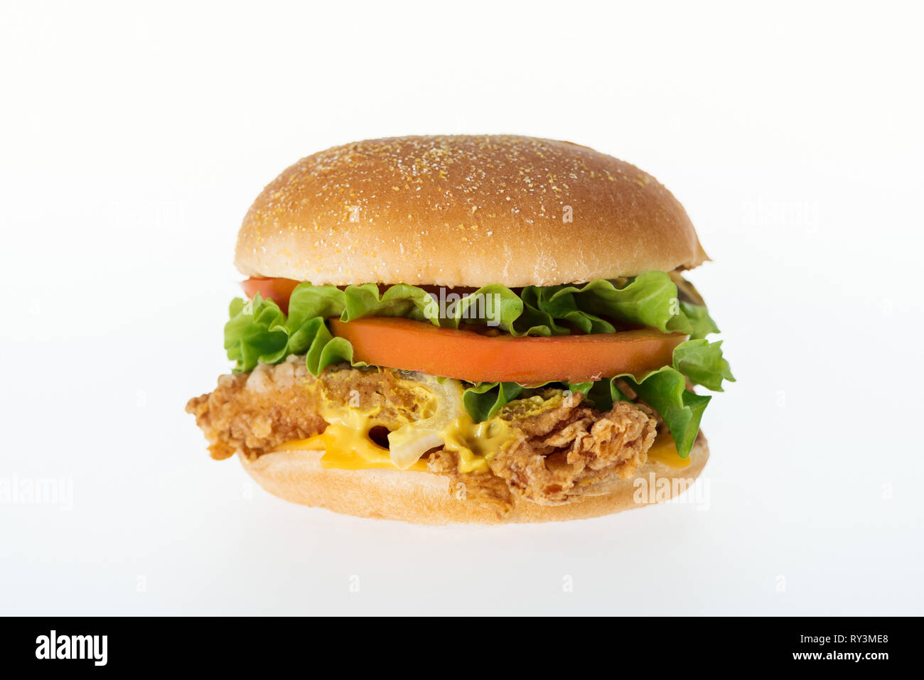 delicious unhealthy chicken burger isolated on white Stock Photo - Alamy