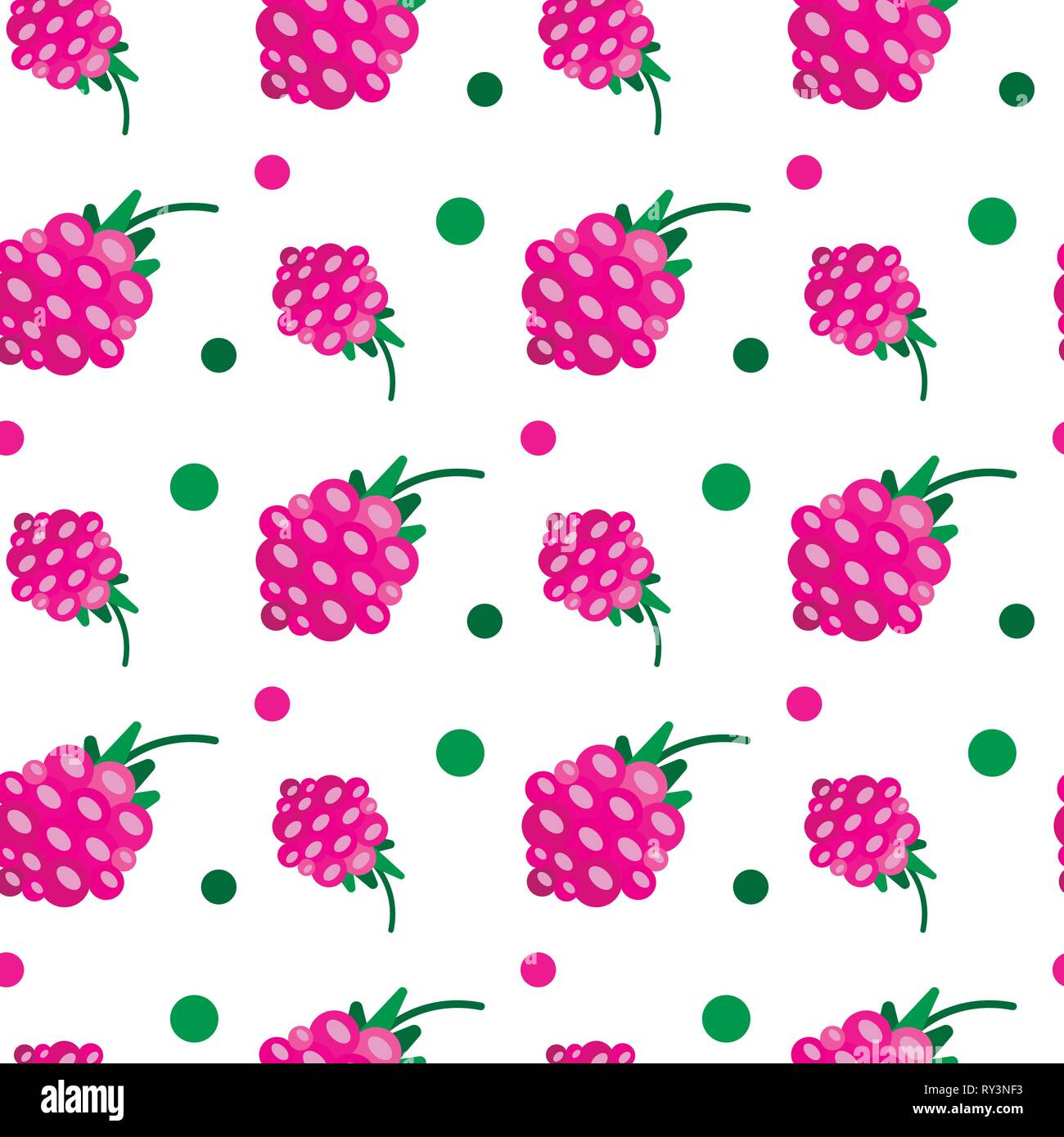 pink raspberries ripe berries seamless pattern white background flat ...