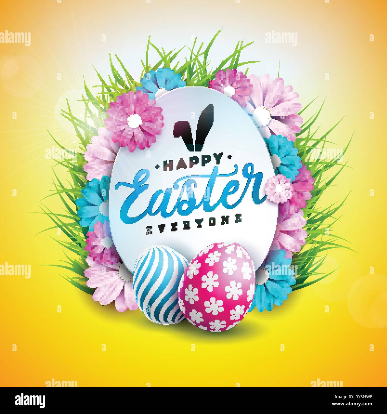 Vector Illustration of Happy Easter Holiday with Painted and Spring ...