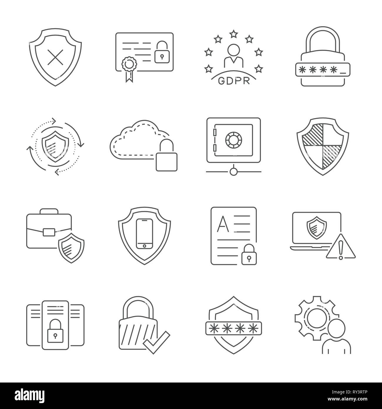 Cyber security technology network vector icons set. Technologes of ...