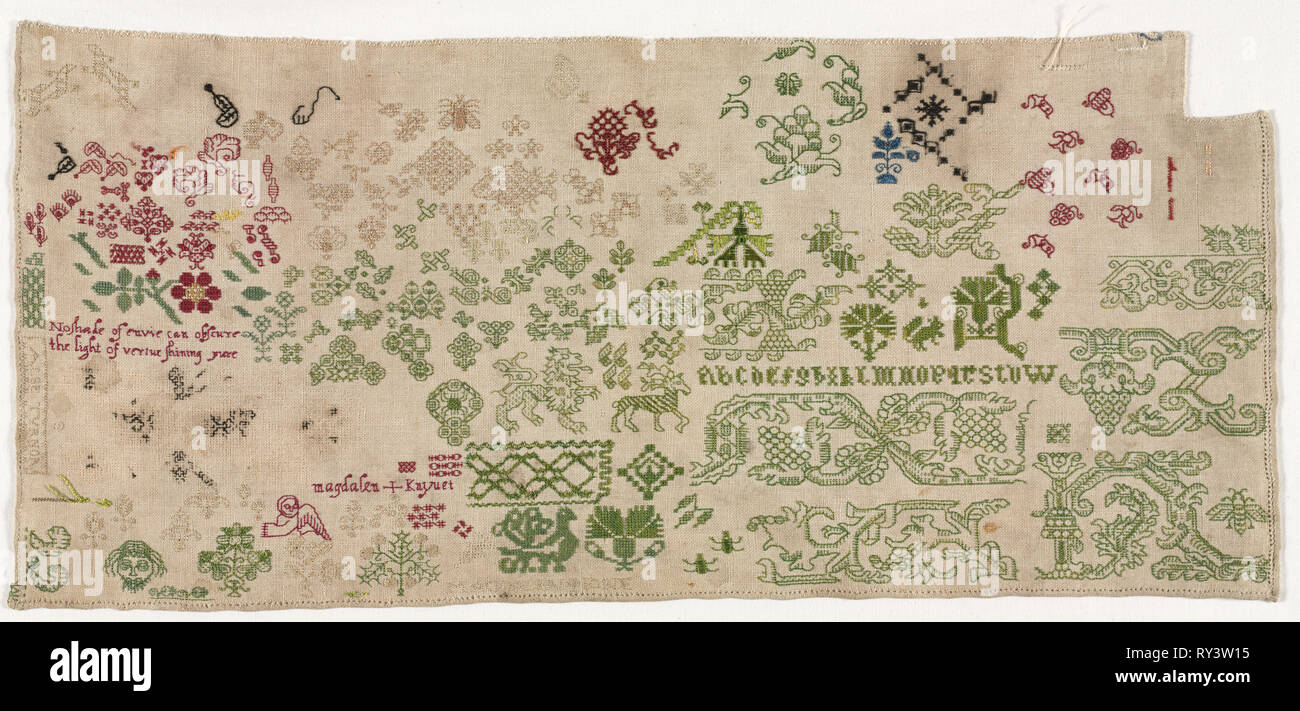 Sampler, 1600 - 1630. England, 17th century. Embroidery: silk on linen ...