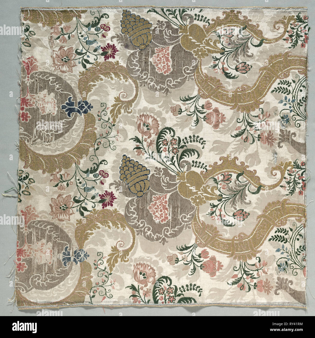 Lengths of Silk Textile, 1700s. Italy, 18th century. Damask, brocaded ...