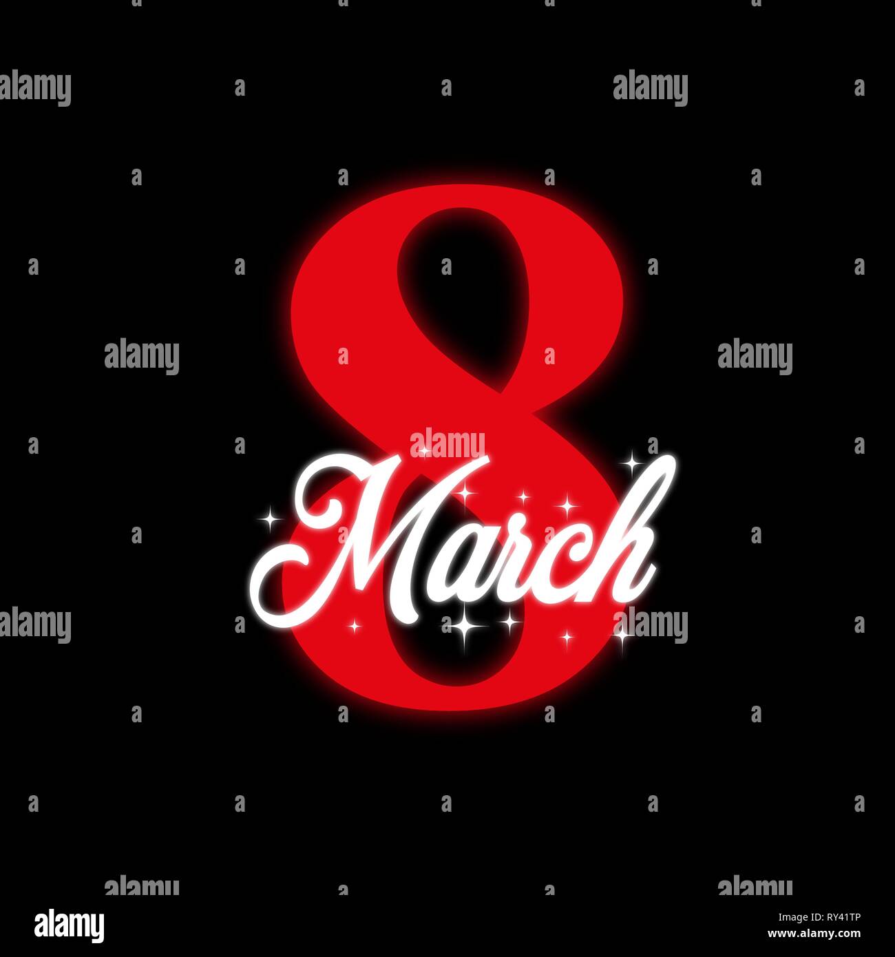 red March 8 greeting card. International Womans Day. vector. black ...