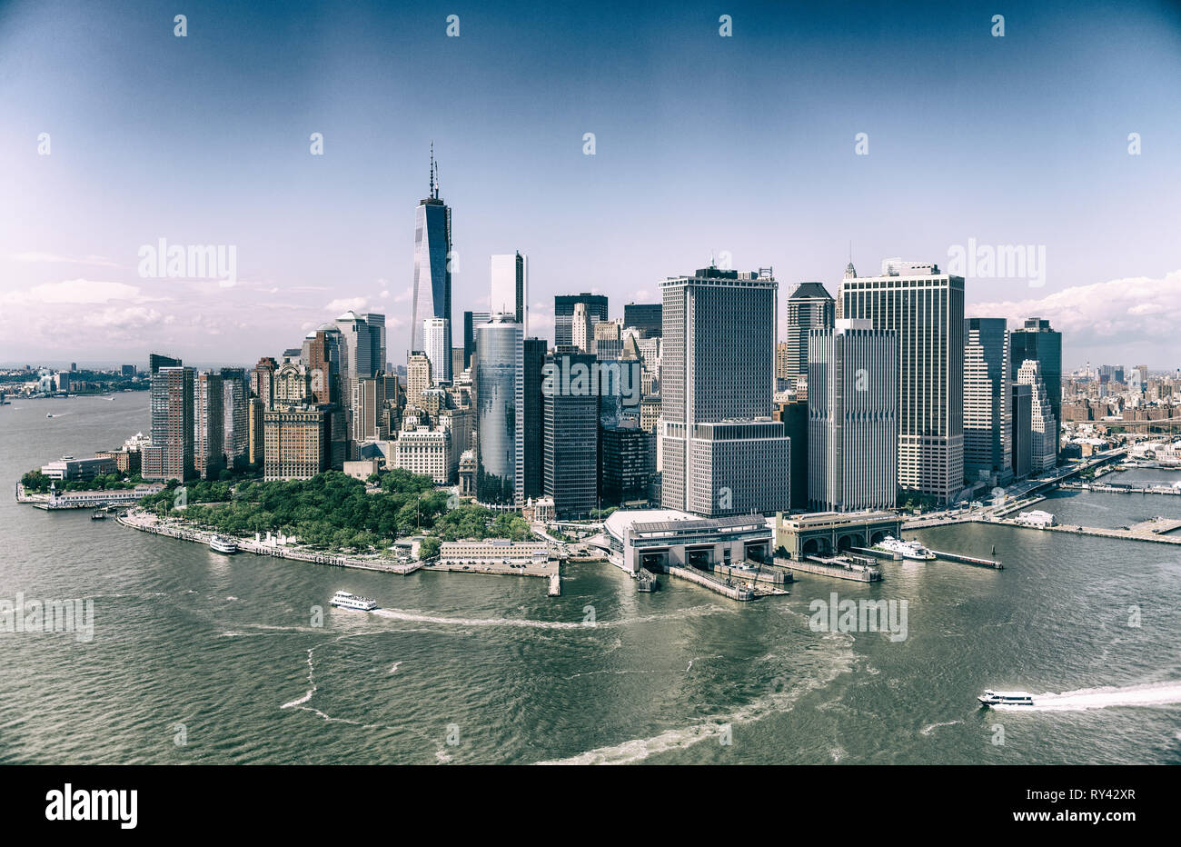 Amazing aerial view of New York City. Downtown Manhattan skyline from ...