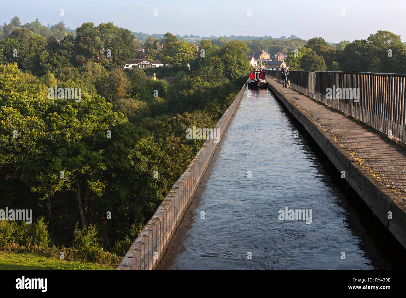 Narrowboat on the Pontcysllyte Aqueduct, Llangollen Canal, Wrexham ...