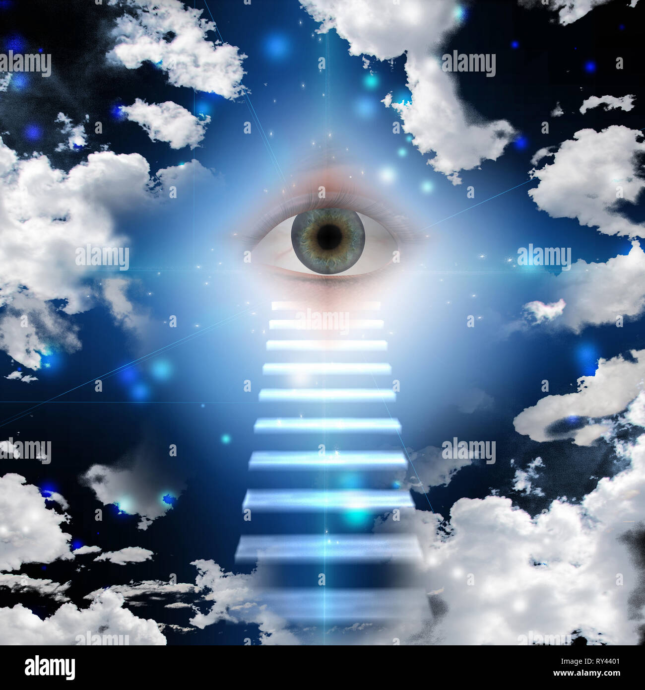 Path in clouds to all seeing eye Stock Photo - Alamy