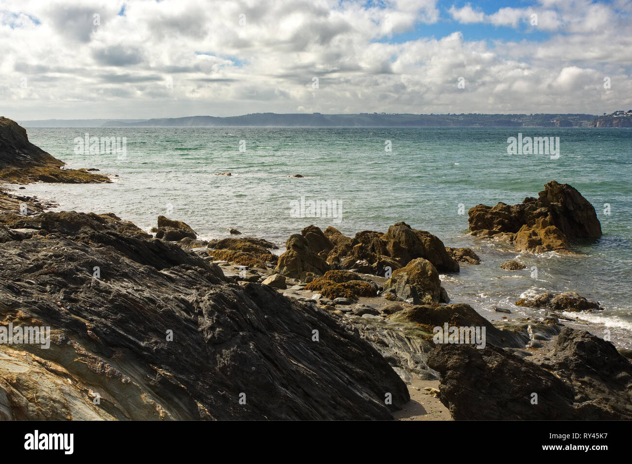 Coastline from Polkerris beach, Near Fowey, Cornwall, England Stock ...
