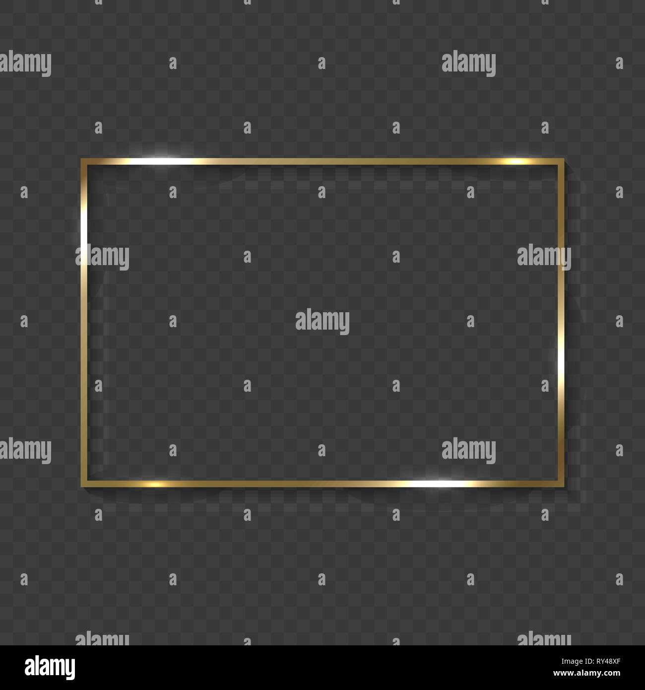 Gold square frame with shiny borders on transparent background Stock ...
