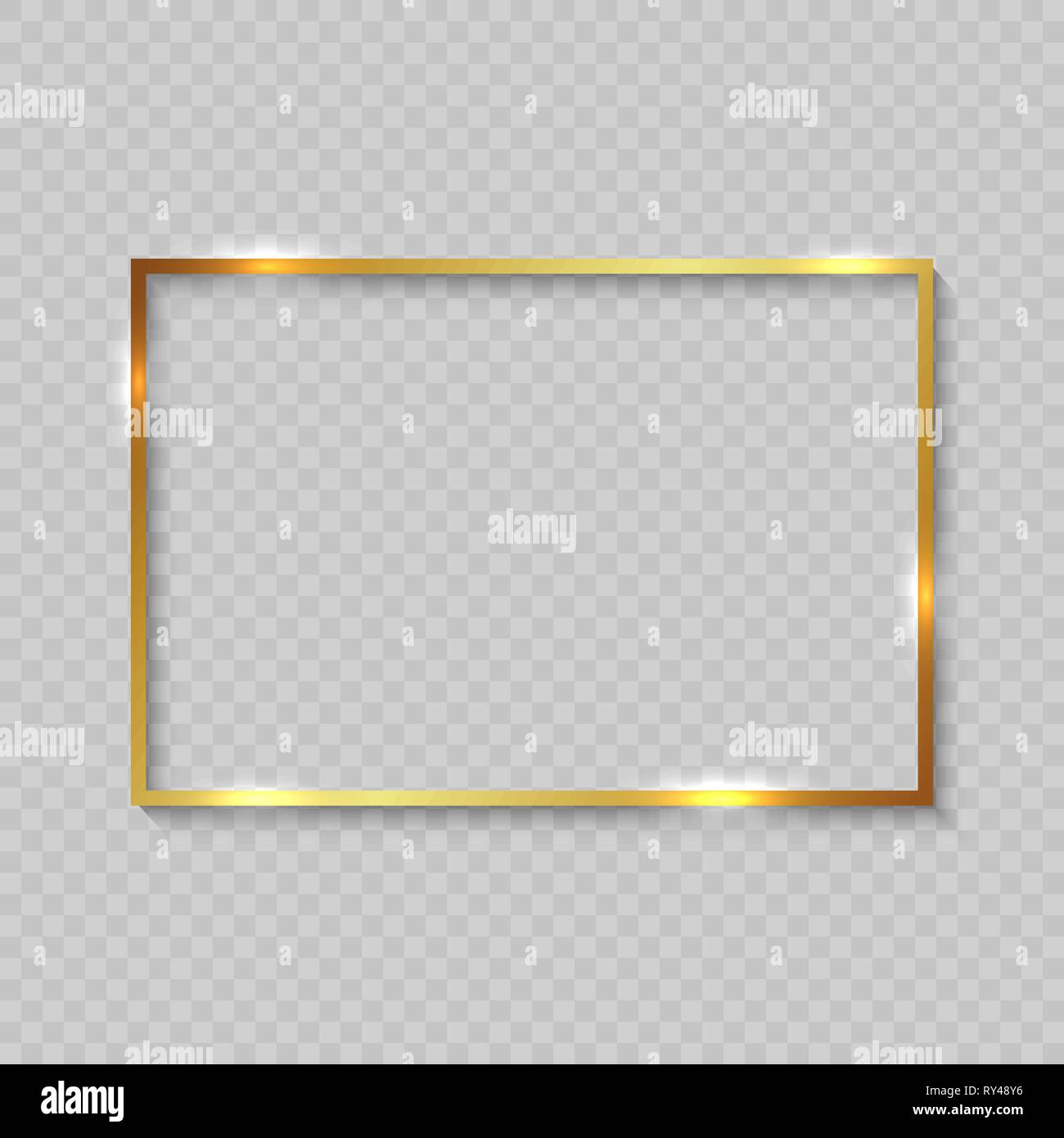 Gold square frame with shiny borders on transparent background Stock ...