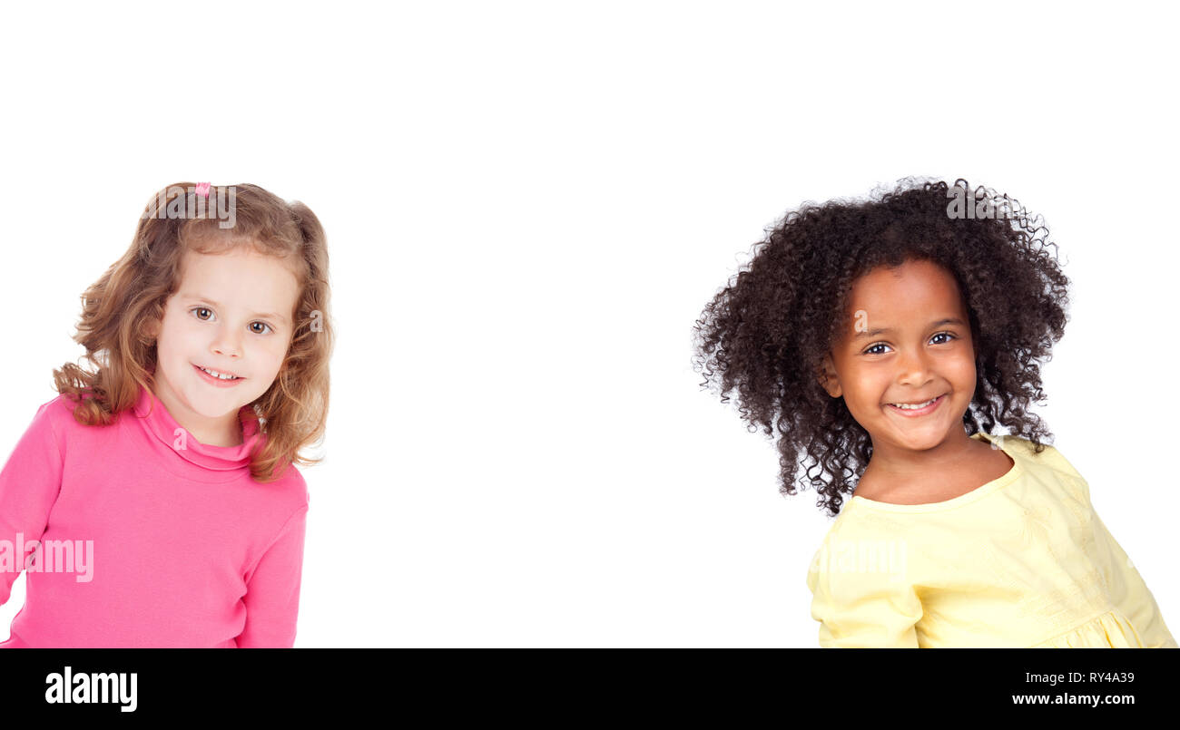 Two funny children laughing isolated on a white backround Stock Photo ...