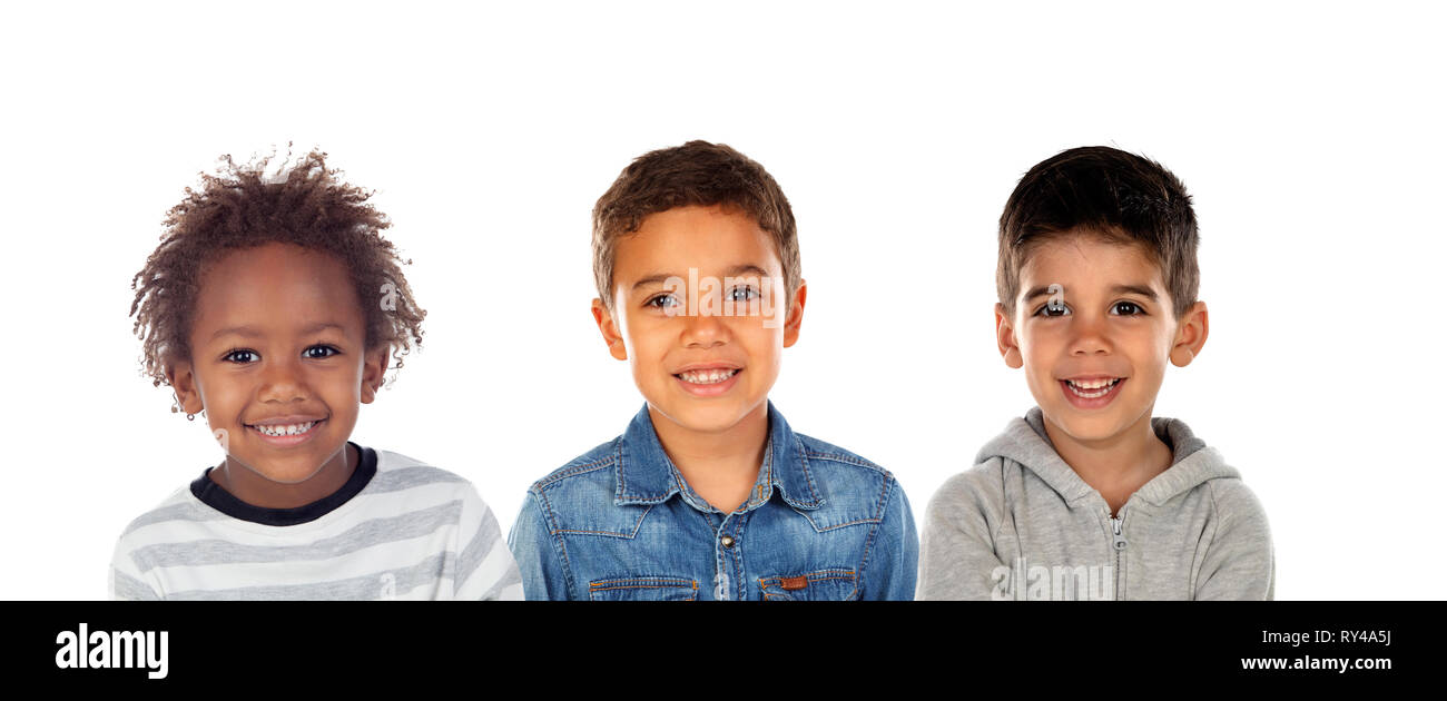 Happy children looking at camera isolated on a white backround Stock ...