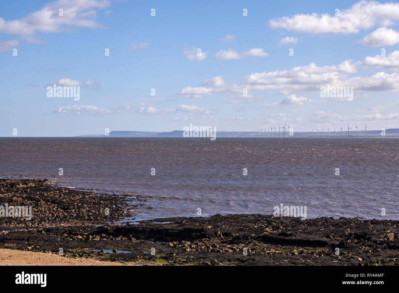 The offshore wind turbines of the coast at Hartlepool,England,UK Stock ...