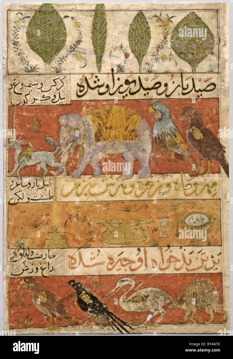 Animals, Birds, and Plants (verso); Illustration and Text (Persian ...