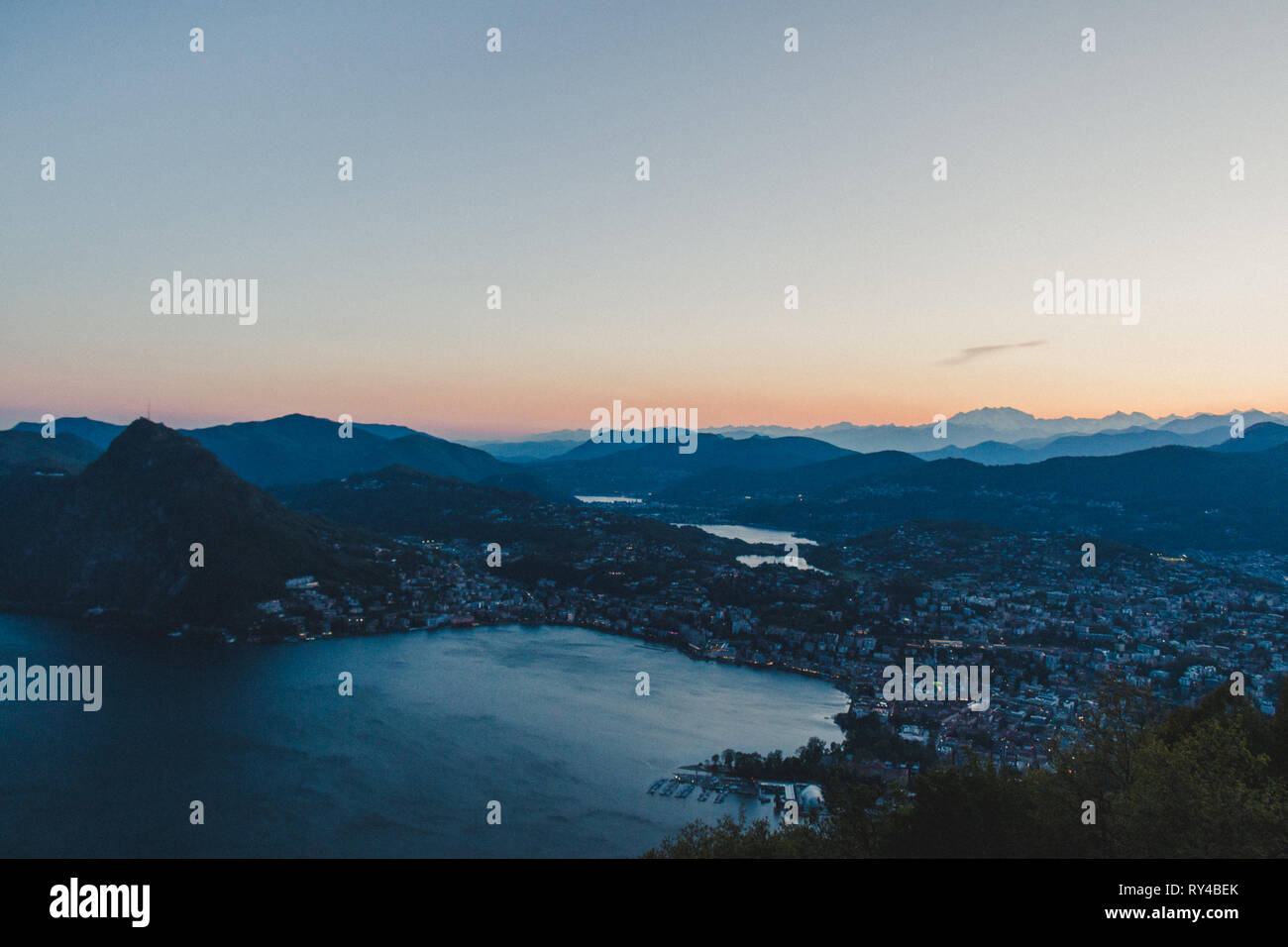 A panormaic view of Monte Bre, Lugano, lake of Lugano alpine layers and ...