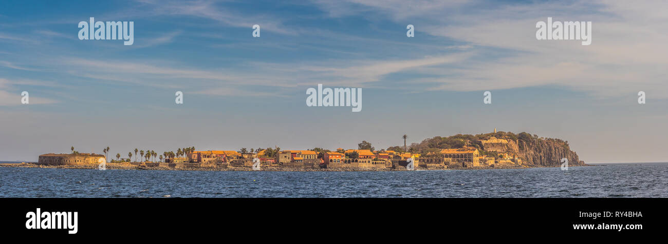 Panoramic view of island Goree with colorful houses and fort. Gorée ...