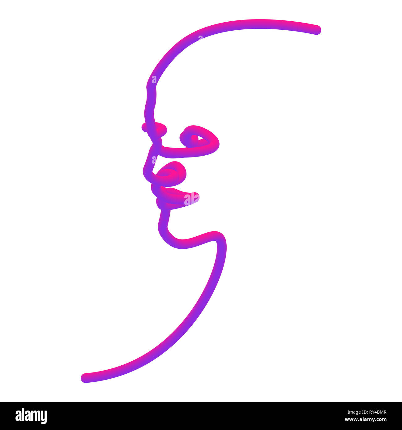 Man of one line. illustration of a black man face on a white background ...