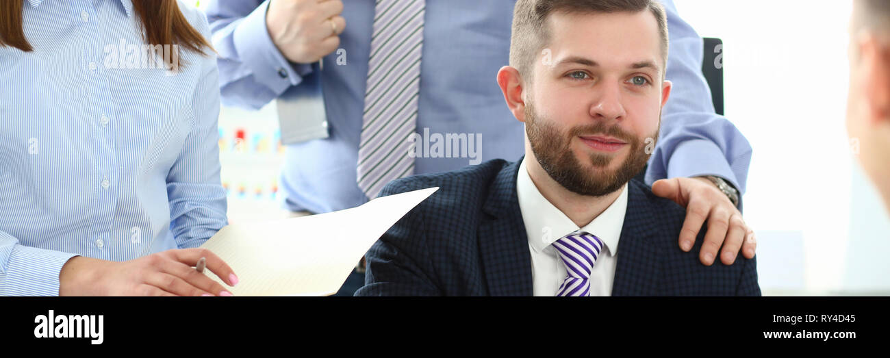 Man in suit and tie give hand as hello in office Stock Photo - Alamy