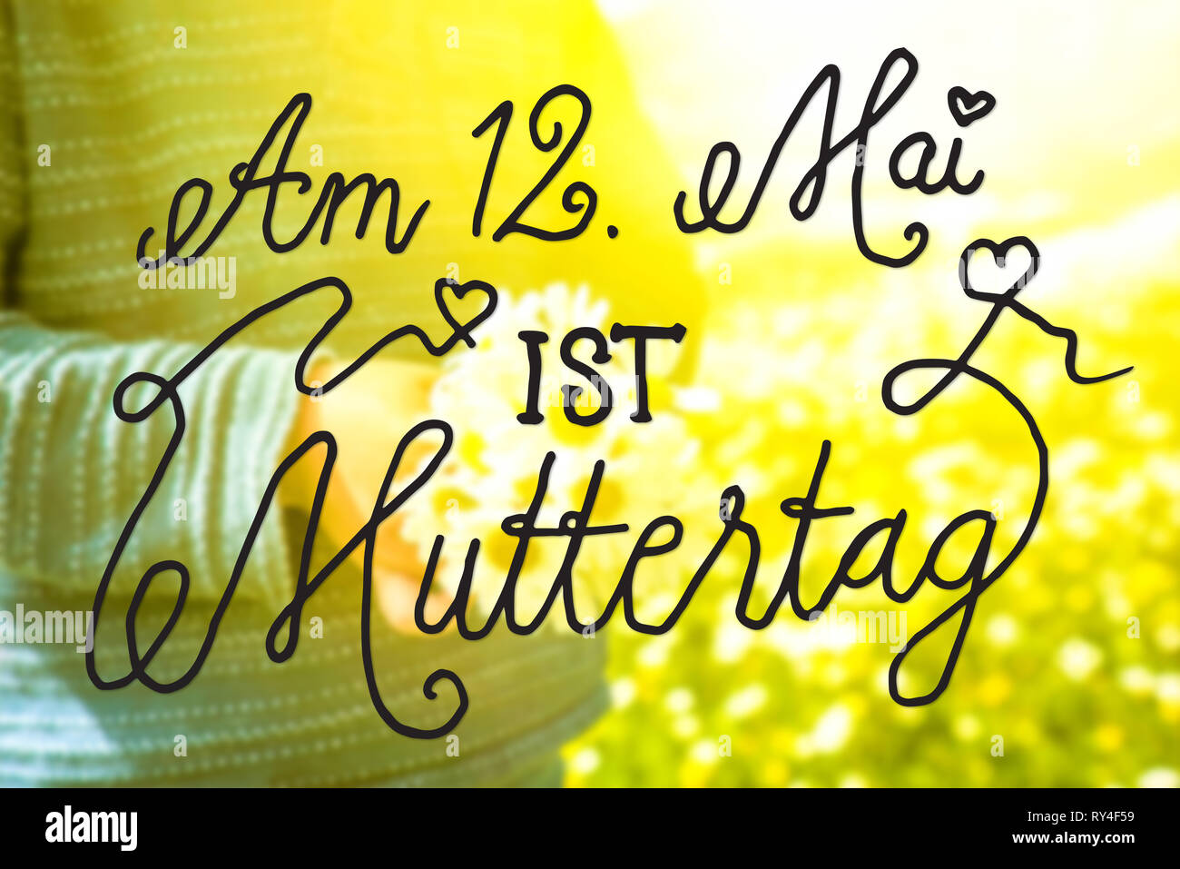 Child, Bouquet Of Daisy Flower, Calligraphy Muttertag Means Happy ...