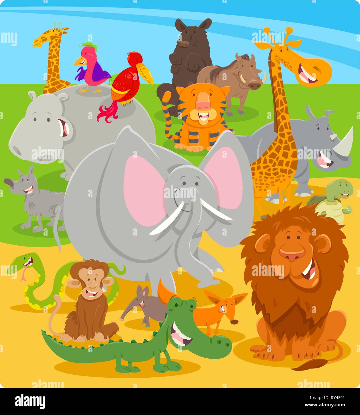 Cartoon Illustration of Cute Wild Animal Comic Characters Group Stock ...