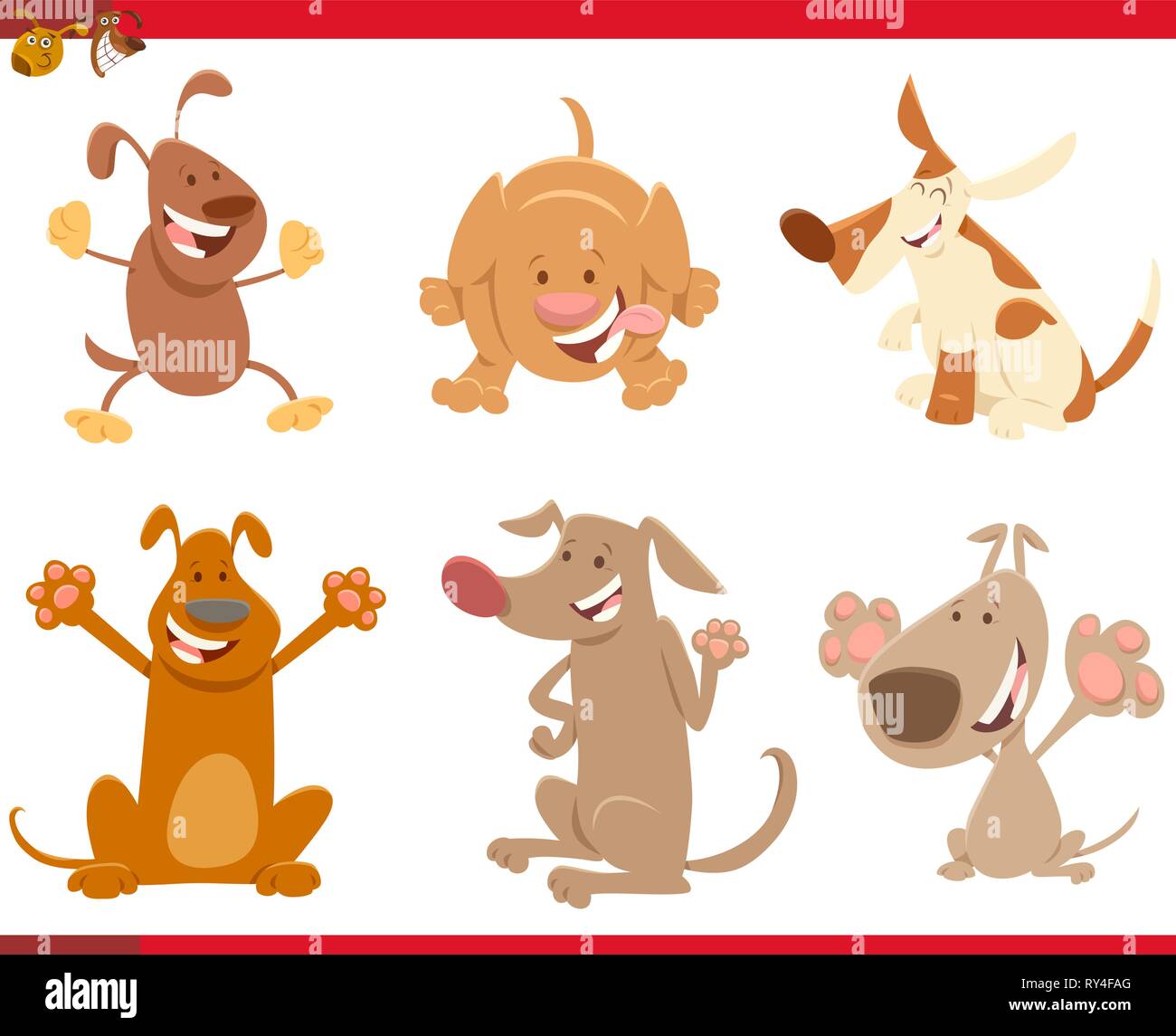 Cartoon Illustration of Happy Dogs or Puppies Domestic Animal ...