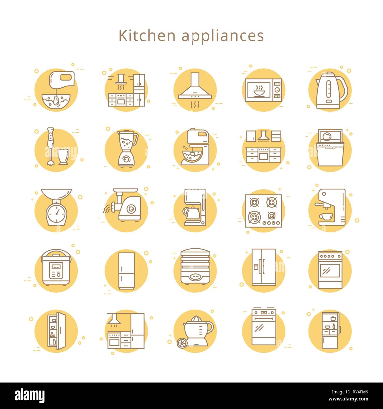 Set of kitchen appliances icons in line style isolated on the white ...