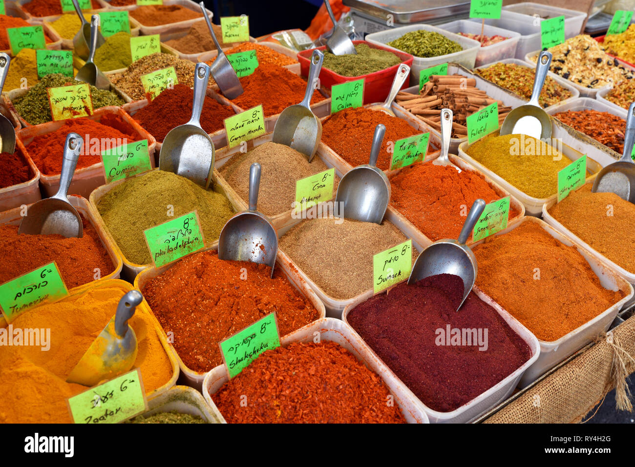 Herbs and spices on display at the Carmel Market Tel Aviv, Israel Stock ...