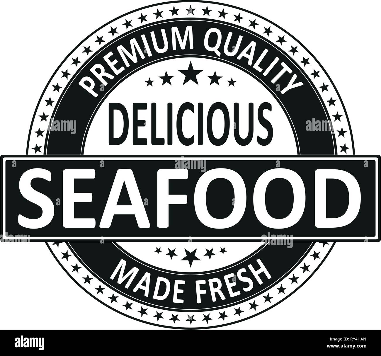 premium quality delicious seafood made fresh badge stamp Stock Vector ...