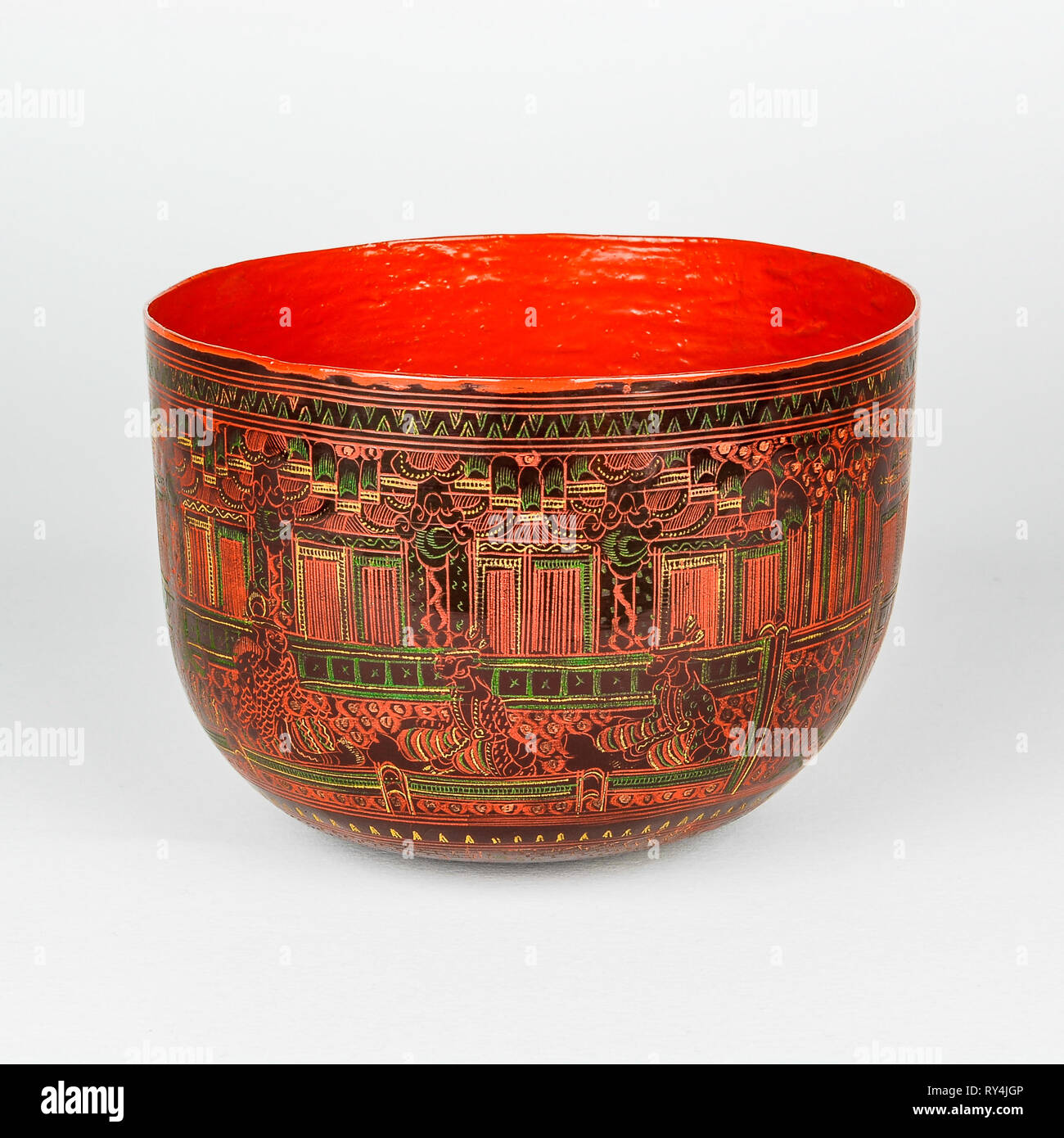 Ancient Chinese bowl painted entirely by hand with shellac of different ...