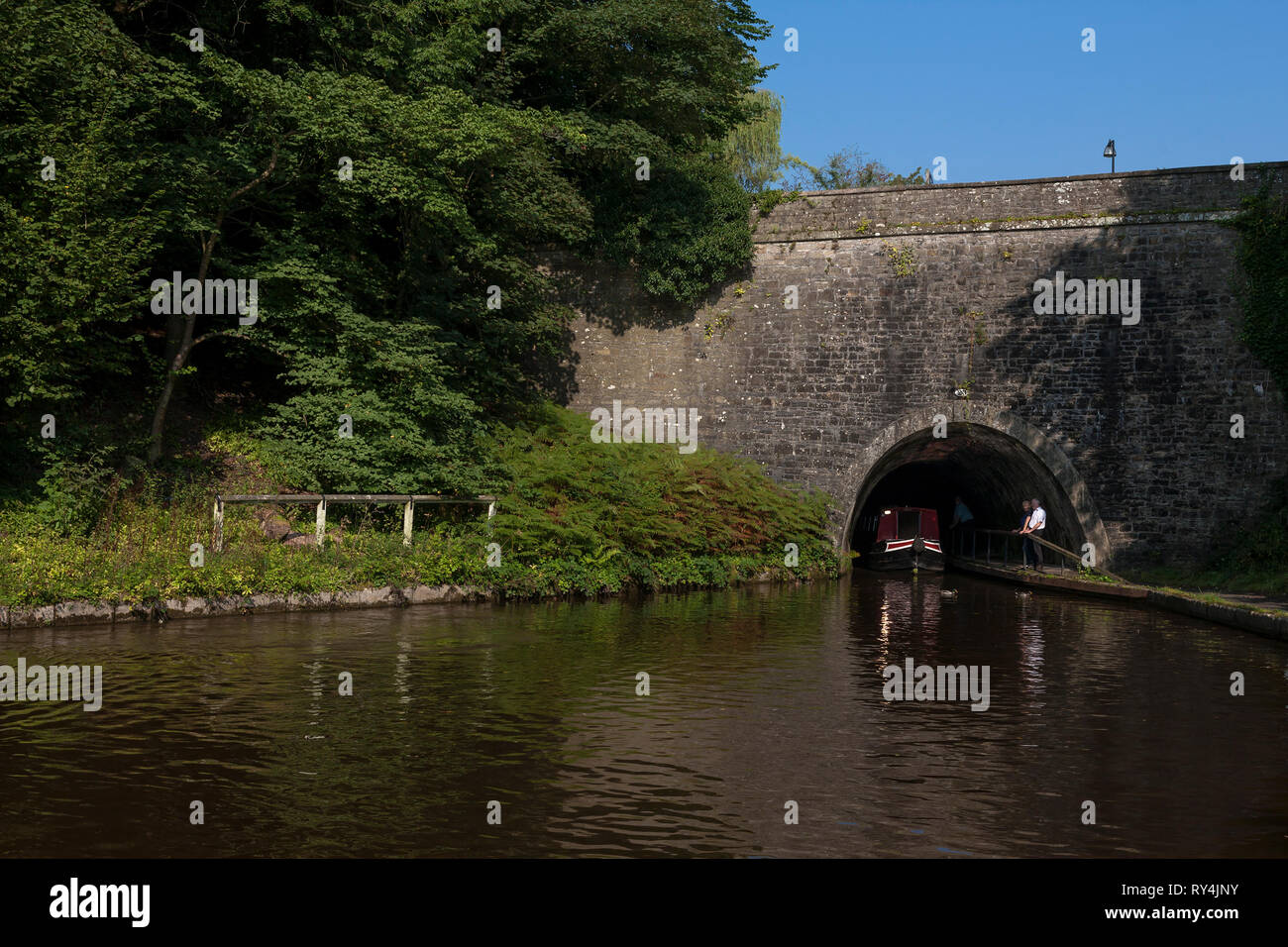 Narrowboat emerging from the South Portal of Chirk Tunnel into Chirk ...