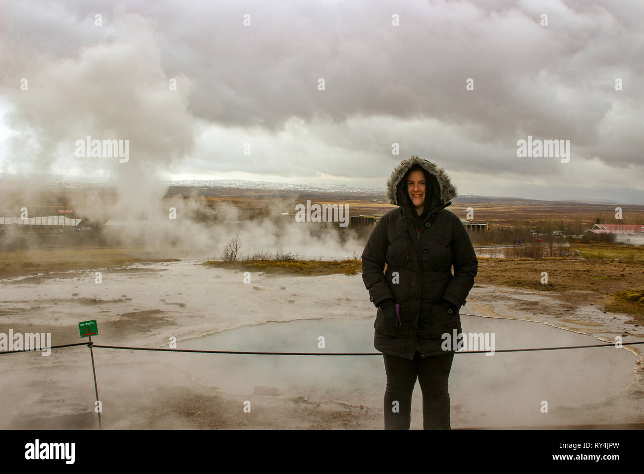 The Strokkur Geyser erupting at the Haukadalur geothermal area, part of ...