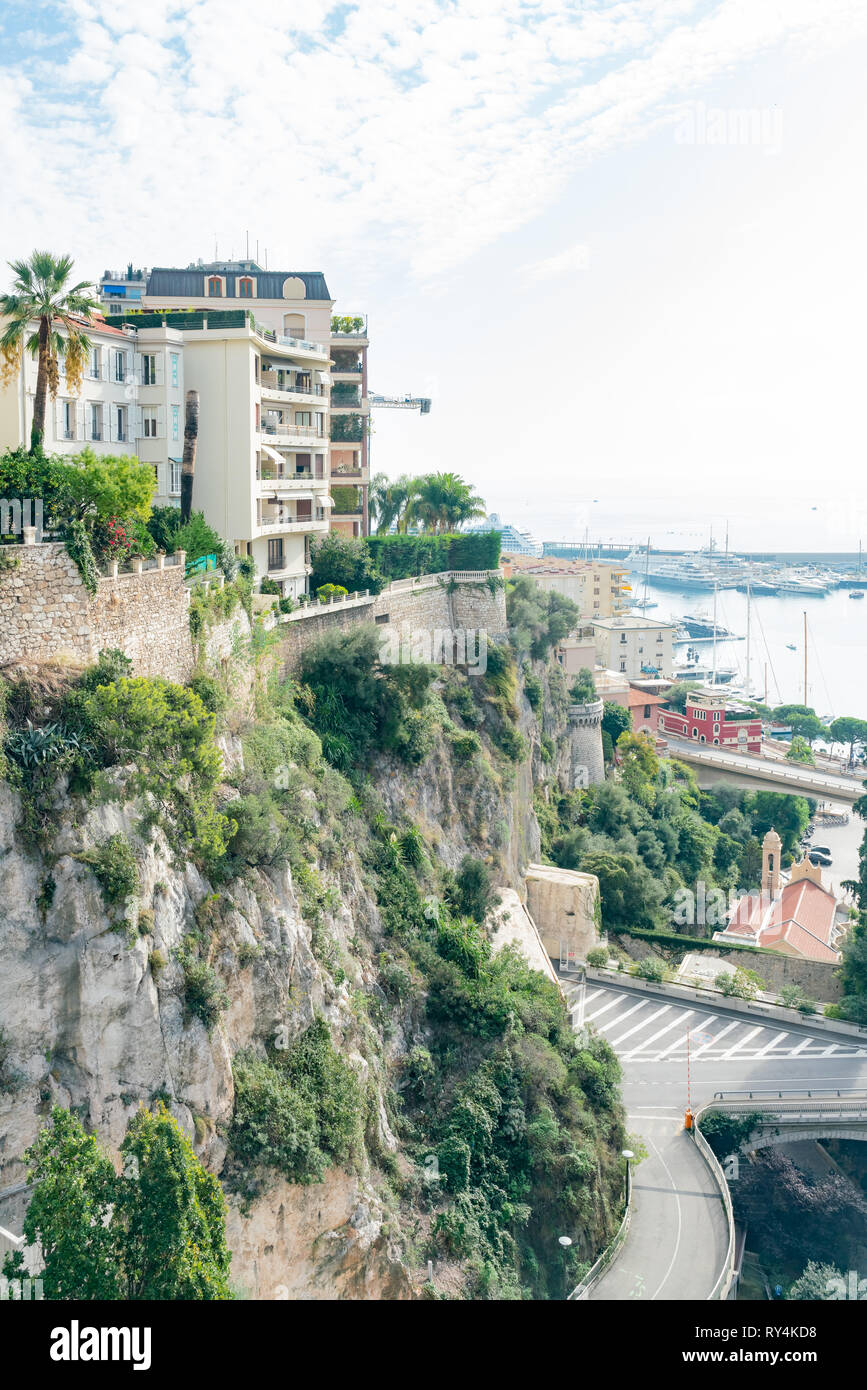 Monaco, OCT 21: Aerial view of the Monaco cityscape with tunnel and ...