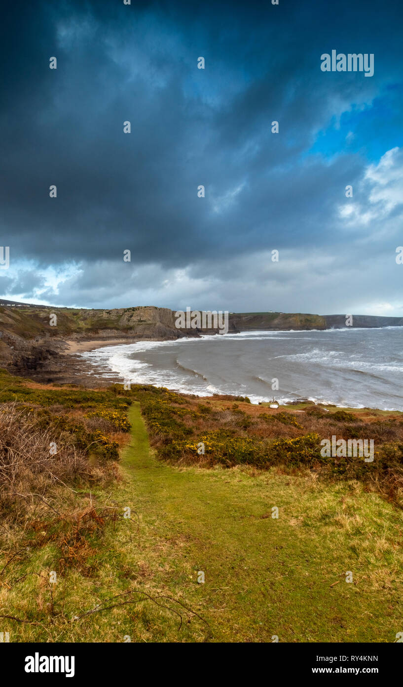 path down to fall bay on the gower peninsular Stock Photo - Alamy