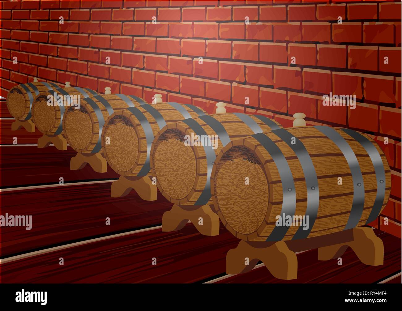 dark cellar with wine wooden barrels. vector illustration Stock Vector ...