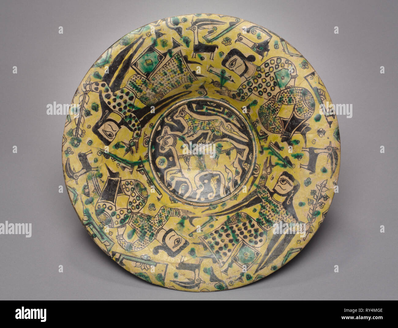 Four Human Figures around a Horse and Cheetah, 900s. Iran, Nishapur ...