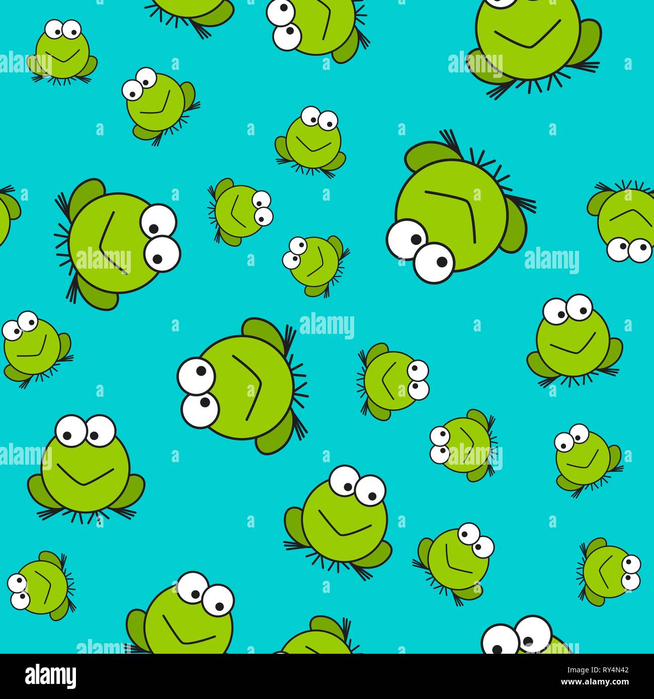Seamless pattern of frogs in cartoon style. On color background, vector ...
