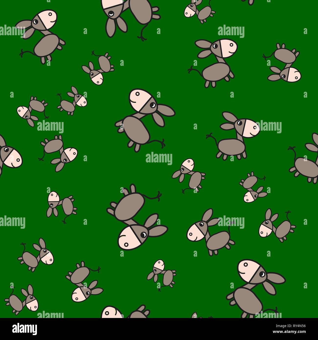 Donkey seamless pattern in cartoon style. On color background, vector ...