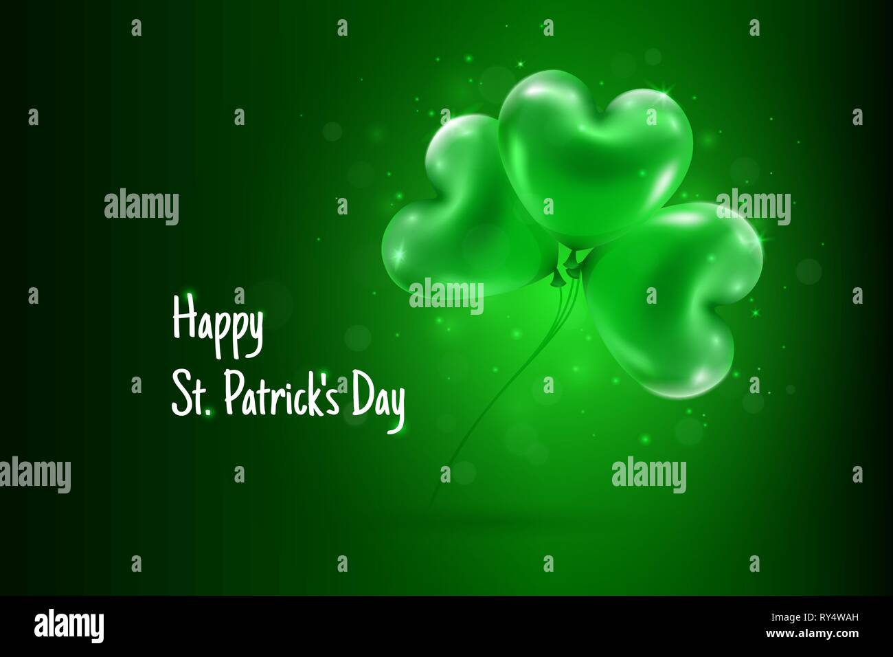 Happy St. Patricks Day Text Greeting with Green Shamrock Clover ...