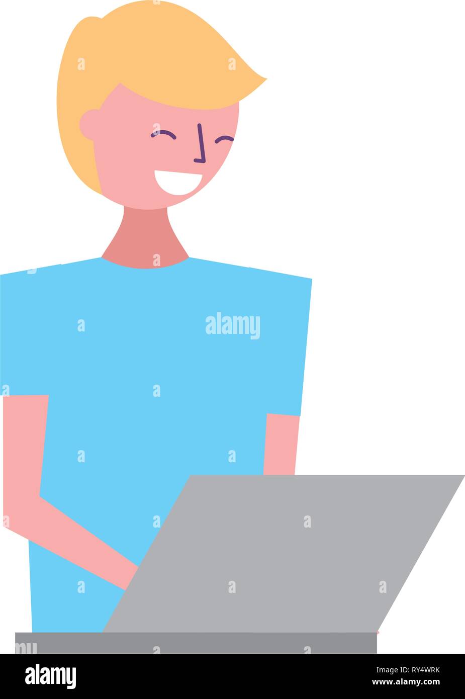 Happy guy working laptop typing Stock Vector Images - Alamy